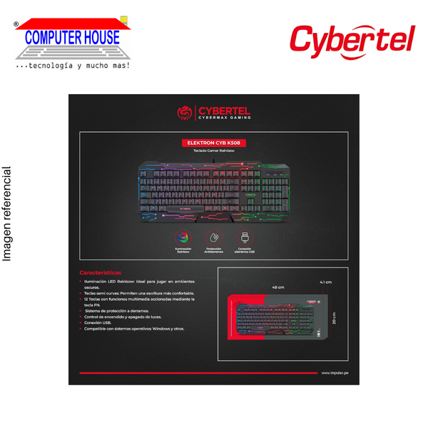 Teclado Gamer Alámbrico CYBERTEL Elektron K508, Conexión USB-A. – Computer House