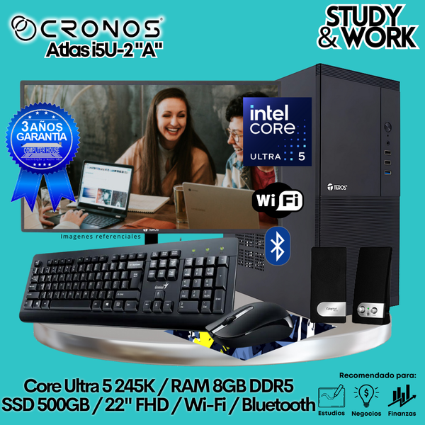 PC CRONOS Atlas U5-2 "A", RAM 8GB DDR5, SSD 500GB, Monitor 22″ FHD, Wi – Computer House