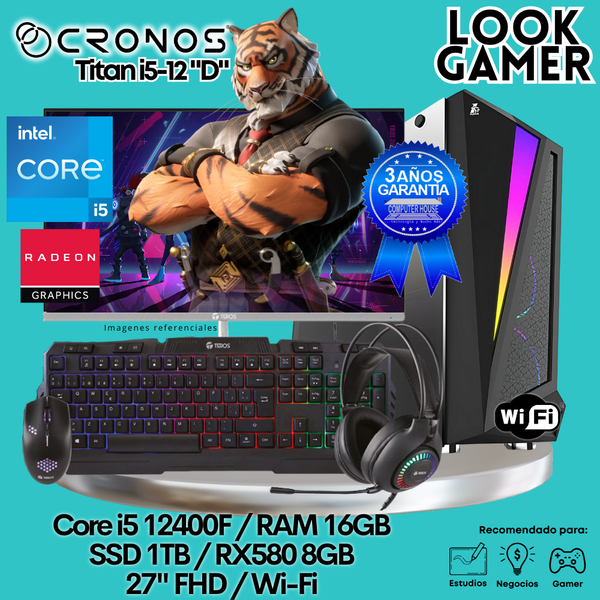 PC Look Gamer CRONOS Titan i5-12 "D", RAM 16GB, SSD 1TB, RX580 8GB, Mo ...