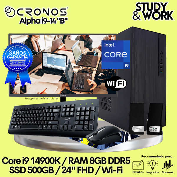 PC CRONOS Alpha i9-14 "B", RAM 8GB DDR5, SSD 500GB, Monitor 24″ FHD, W ...